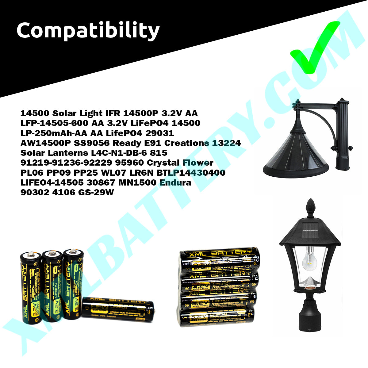 (4 Pack) 3.2v 600mAh AA LiFePO4 Lithium Rechargeable Battery for Outdo ...