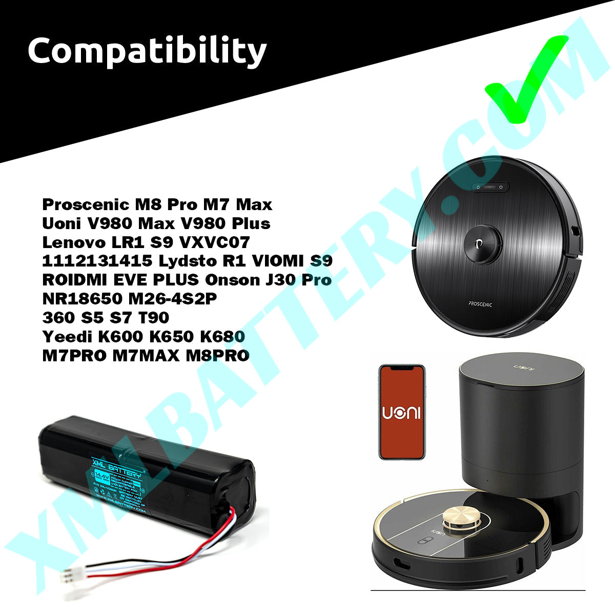 Lenovo LR1 S9 VXVC07 1112131415 Lydsto 14.4v 5600mAh Battery for Vacuu ...