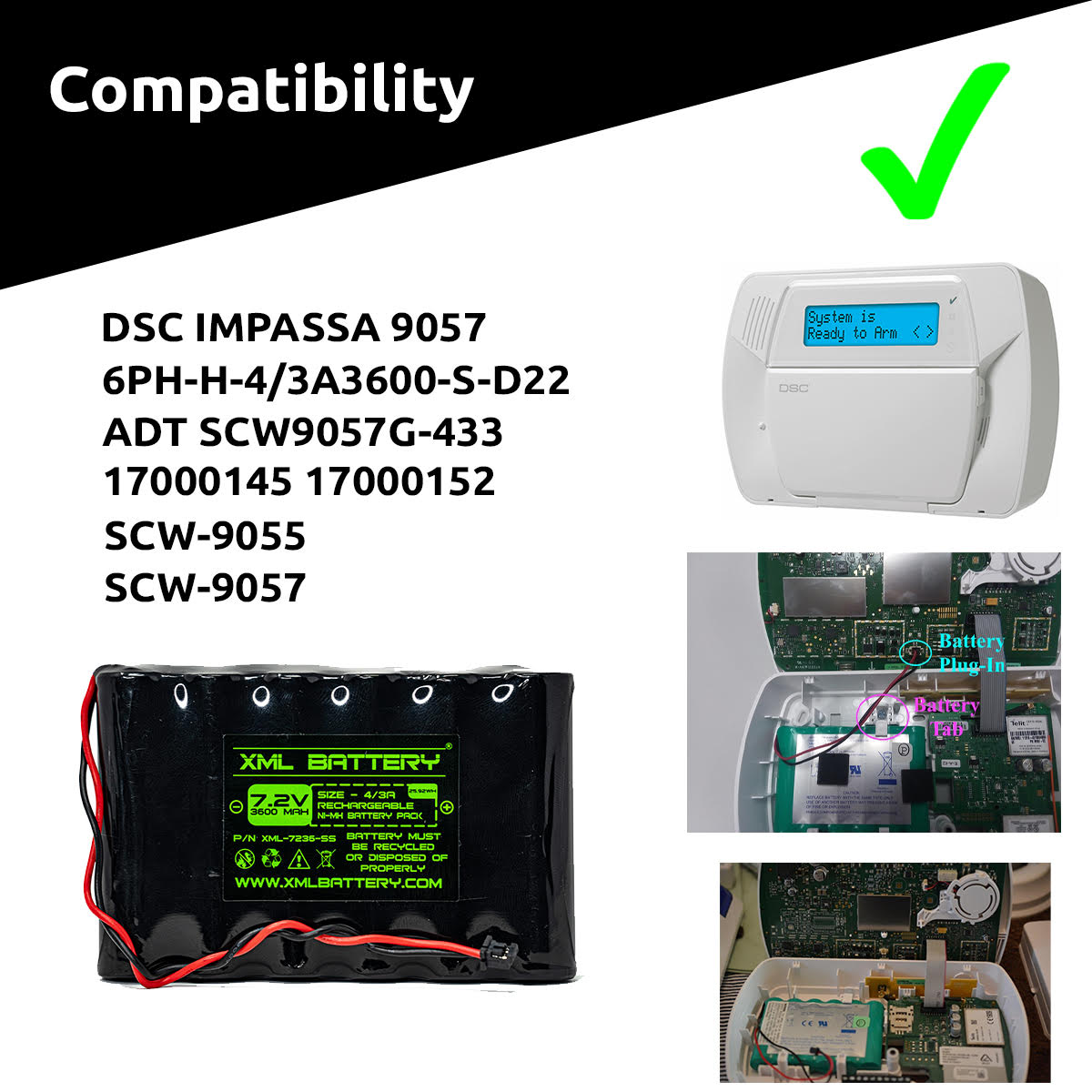 17000145 17000152 Battery Pack Replacement for Wireless Security Syste ...